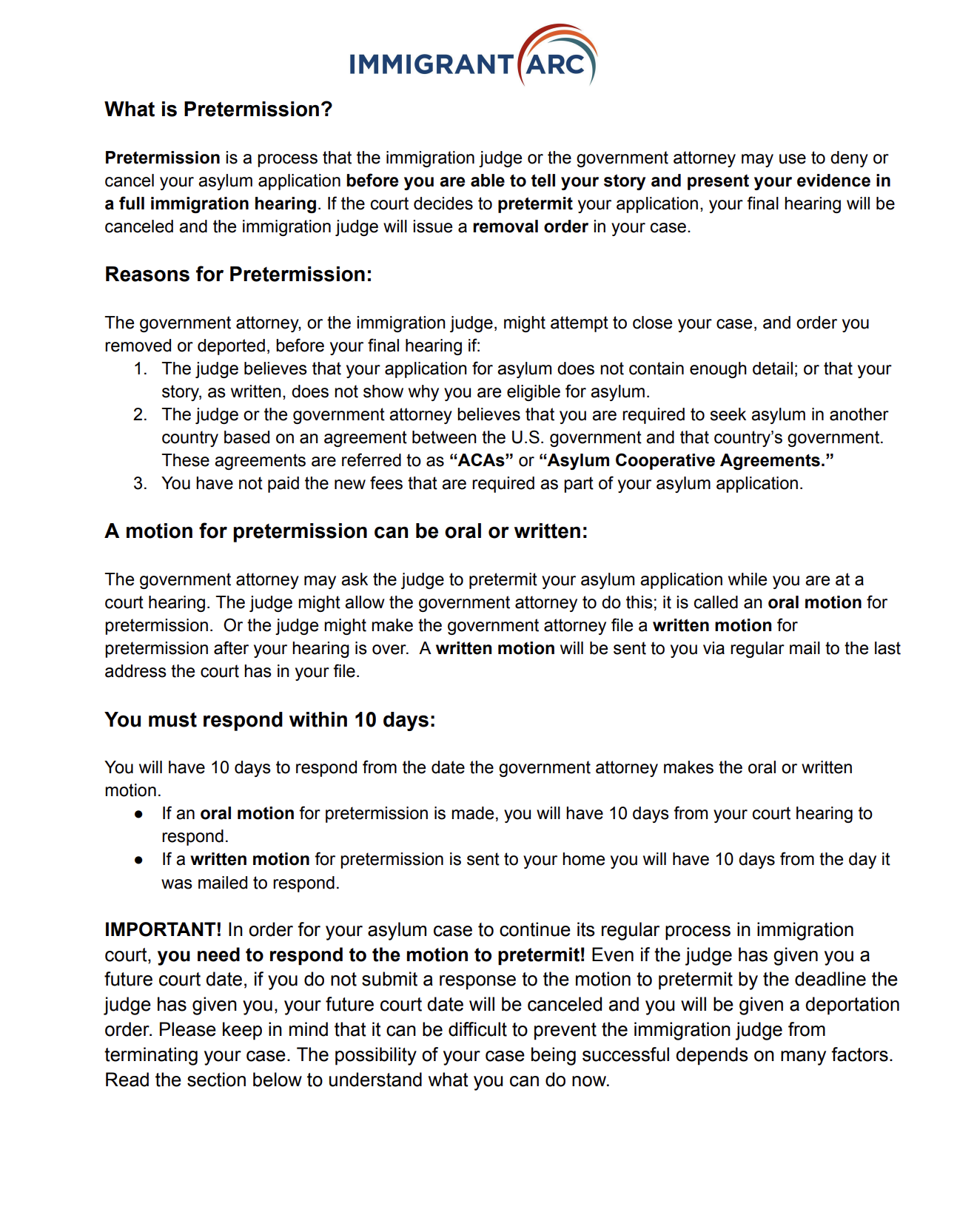 What is Pretermission? one-pager – Immigrant Help NY